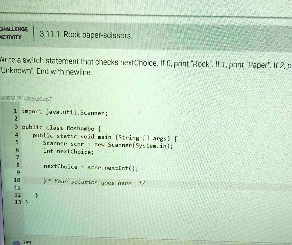 challenge activity 3111rock paper scissors nrite a switch statement ...