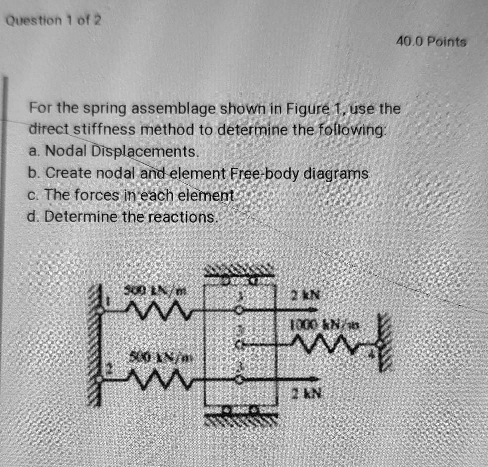 question 0f 4o0 points for the spring assemblage shown in figure use the direct stiffness method ...