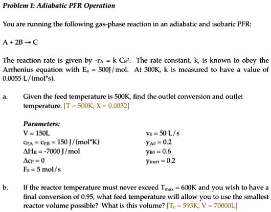 Problem 1: Adiabatic PFR Operation You are running the following gas ...