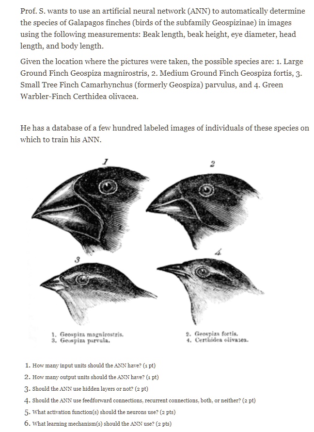 Prof. S. wants to use an artificial neural network (ANN) to ...