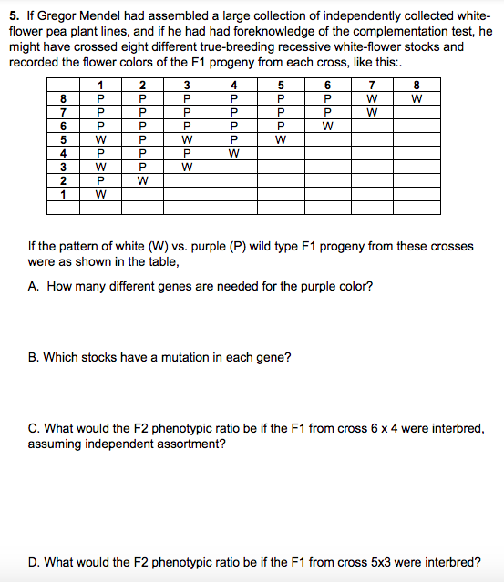SOLVED: 5. If Gregor Mendel had assembled a large collection of ...