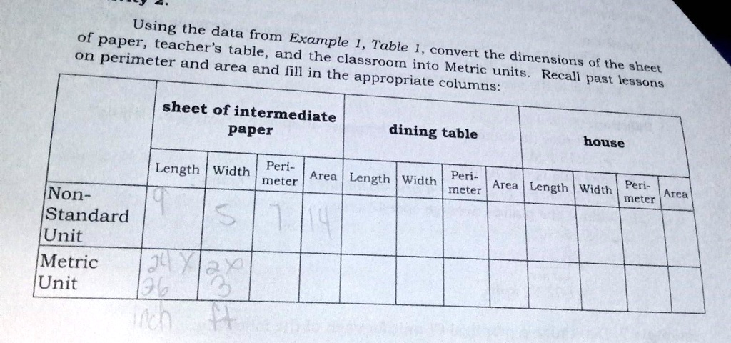 Using the data from Example 1, Table 1, convert the dimensions of the ...