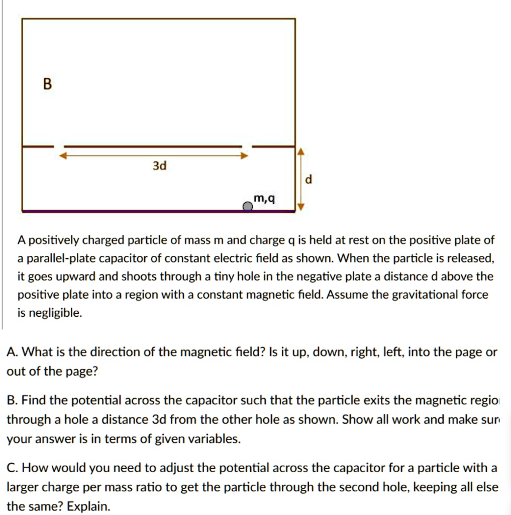 SOLVED: B 3d d m,q A positively charged particle of mass m and charge q is held at rest on the ...