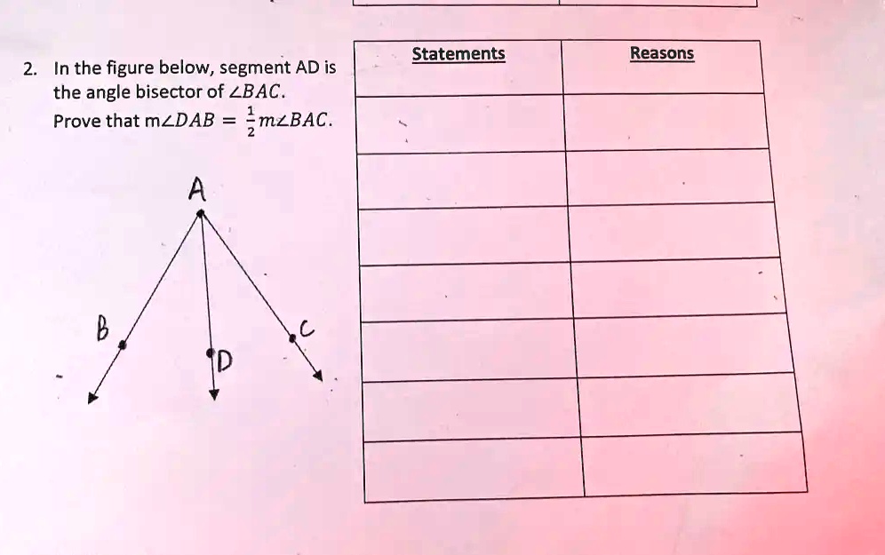 2. In the figure below, segment AD is the angle bisector of ∠ BAC ...