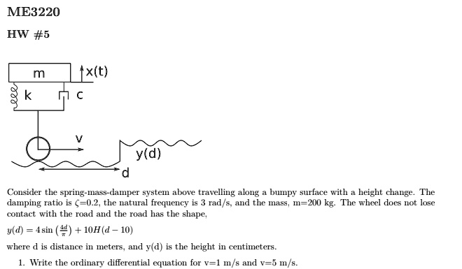 SOLVED: ME3220 HW #5 Consider the spring-mass-damper system above ...
