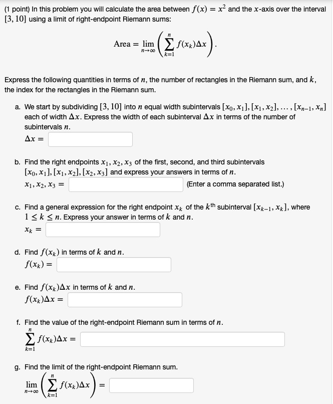 SOLVED: In this problem, you will calculate the area between f(x) = x^2 and the x-axis over the ...