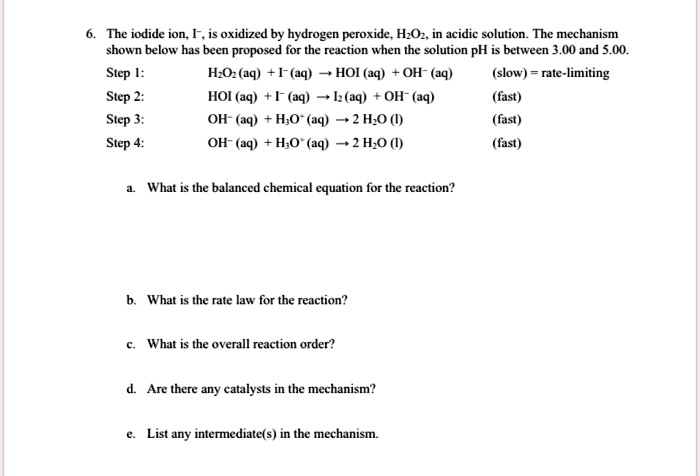 SOLVED: The iodide ion is oxidized by hydrogen peroxide, H2O2, in ...