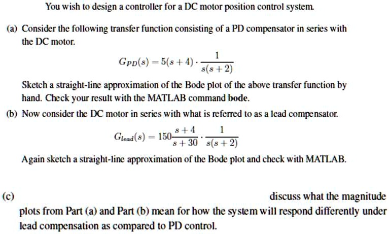 Solved You Wish To Design A Controller For A Dc Motor Position Control System A Consider The