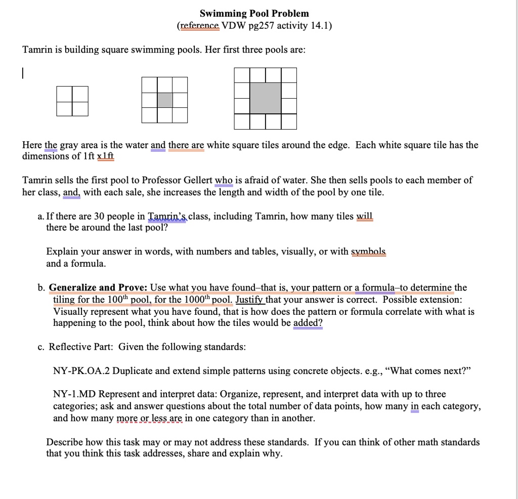 Texts: Swimming Pool Problem (reference VDW pg257 activity 14.1) Tamrin ...