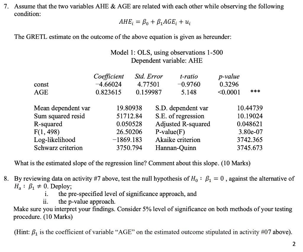 assume that the two variables ahe age are related with each other while observing the following ...