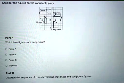 SOLVED: Consider the figures on the coordinate plane. Part: Which two figures are congruent ...