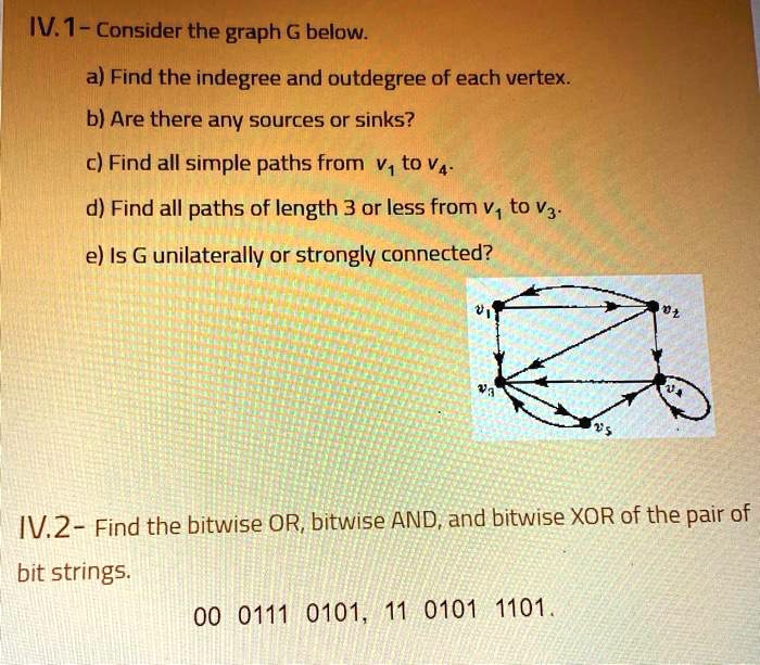 iv1 consider the graph g below a find the indegree and outdegree of each vertex b are there any ...