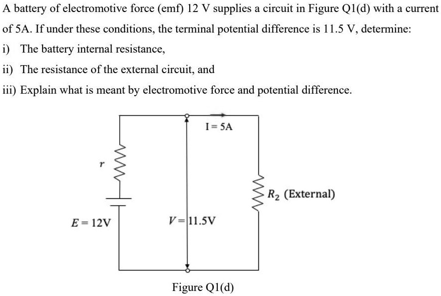 SOLVED: A battery of electromotive force (emf) 12 V supplies a circuit ...
