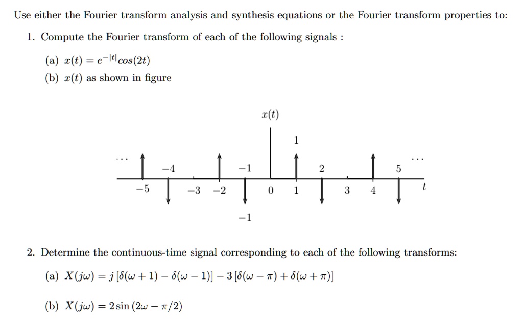 Solved Use Either The Fourier Transform Analysis And Synthesis Equations Or The Fourier