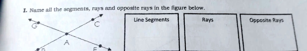 SOLVED: 1 Name all the segments, rays and opposite rays in the figure below. Line Segments Rays ...