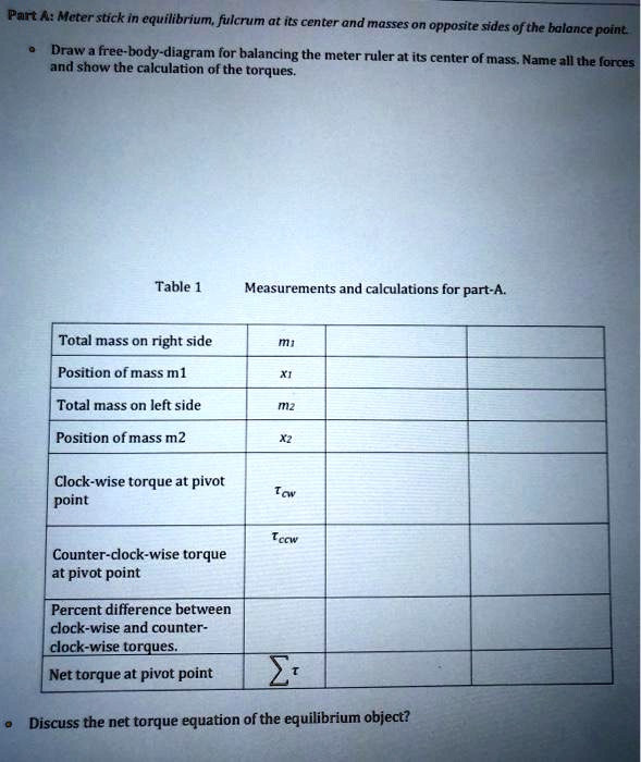 SOLVED:Part A: Meter stick In equilibrium; fulcrum at its center and ... SOLVED:Part A: Meter stick In equilibrium; fulcrum at its center and ...