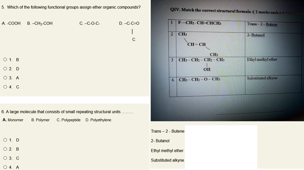 SOLVED: Which of the following functional groups assign ether to ...