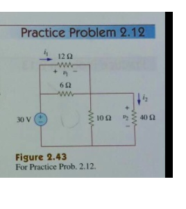 find v1 and v2 in the circuit shown below also calculate i1 and i2 and the power dissipated in ...