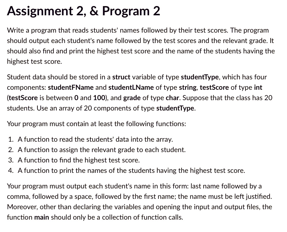 Please help C++ Assignment 2 Program 2 Write a program that reads ...