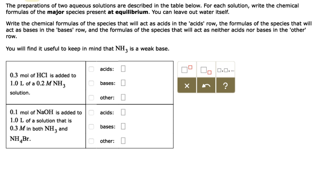 The preparations of two aqueous solutions are described in the table ...