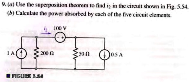 9. (a) Use the superposition theorem to find i2 in the circuit shown in Fig. 5.54. (b) Calculate ...