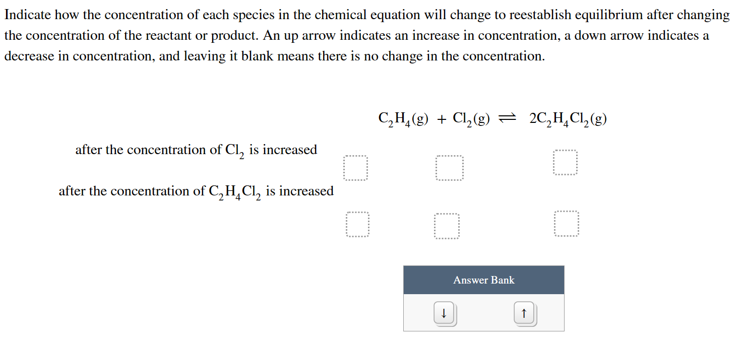 Indicate how the concentration of each species in the chemical equation ...