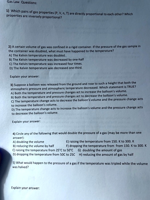 gas law questions which pairs of gas properties p v t are directly ...