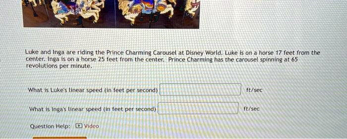Luke and Inga are riding the Prince Charming Carousel at Disney World ...