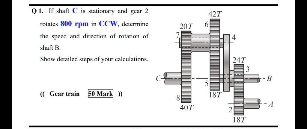 Q1. If shaft C is stationary and gear 2 rotates 800 rpm in CCW ...