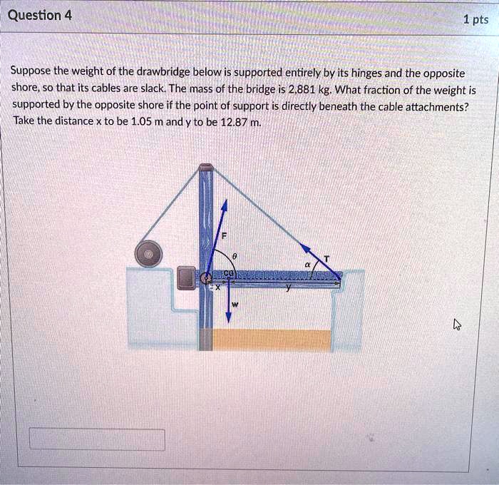 SOLVED: Question 4 1 pts Suppose the weight of the drawbridge below is ...