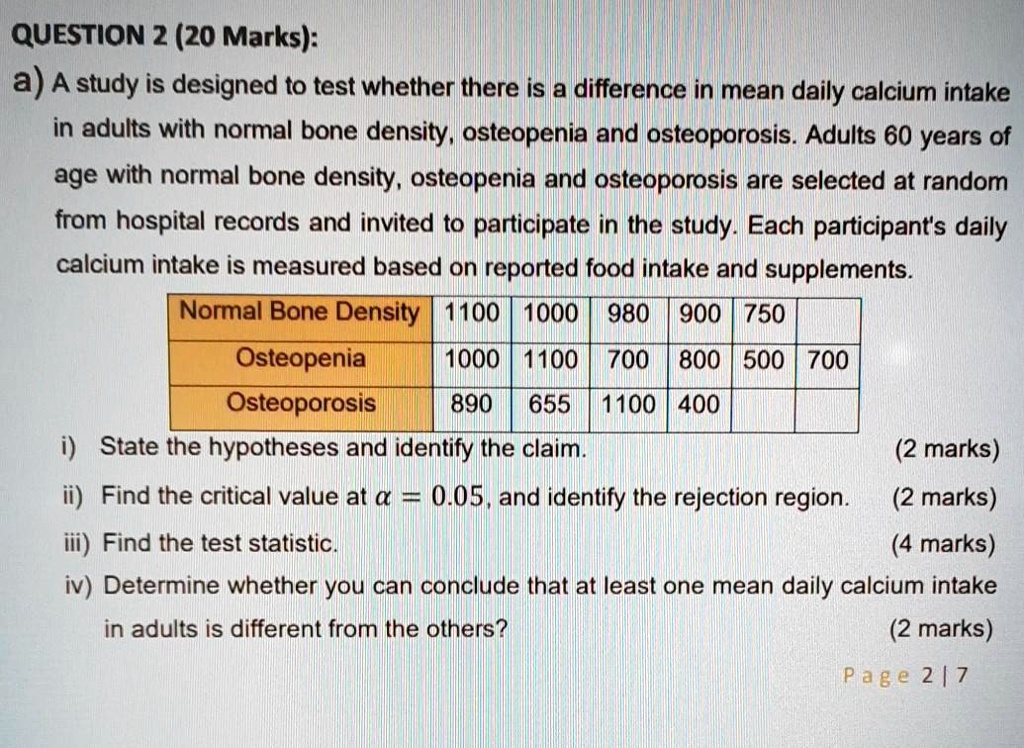 SOLVED: QUESTION 2 (20 Marks): a) A study is designed to test whether ...