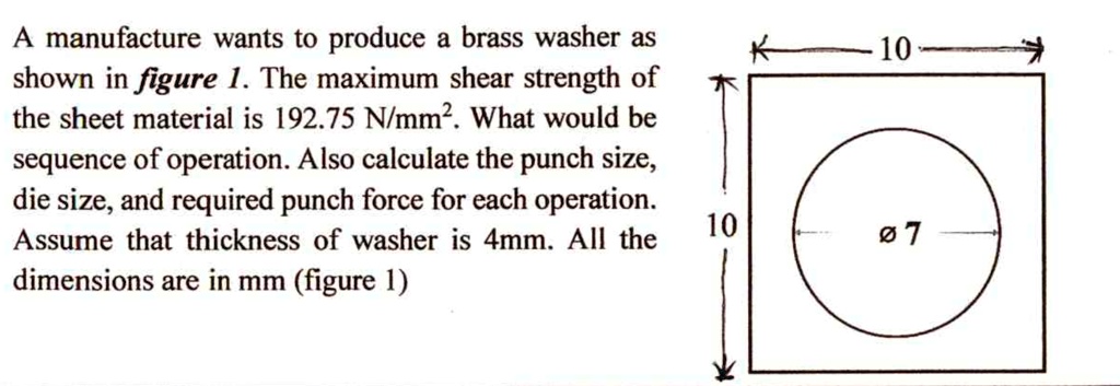 SOLVED: A manufacture wants to produce a brass washer as shown in ...