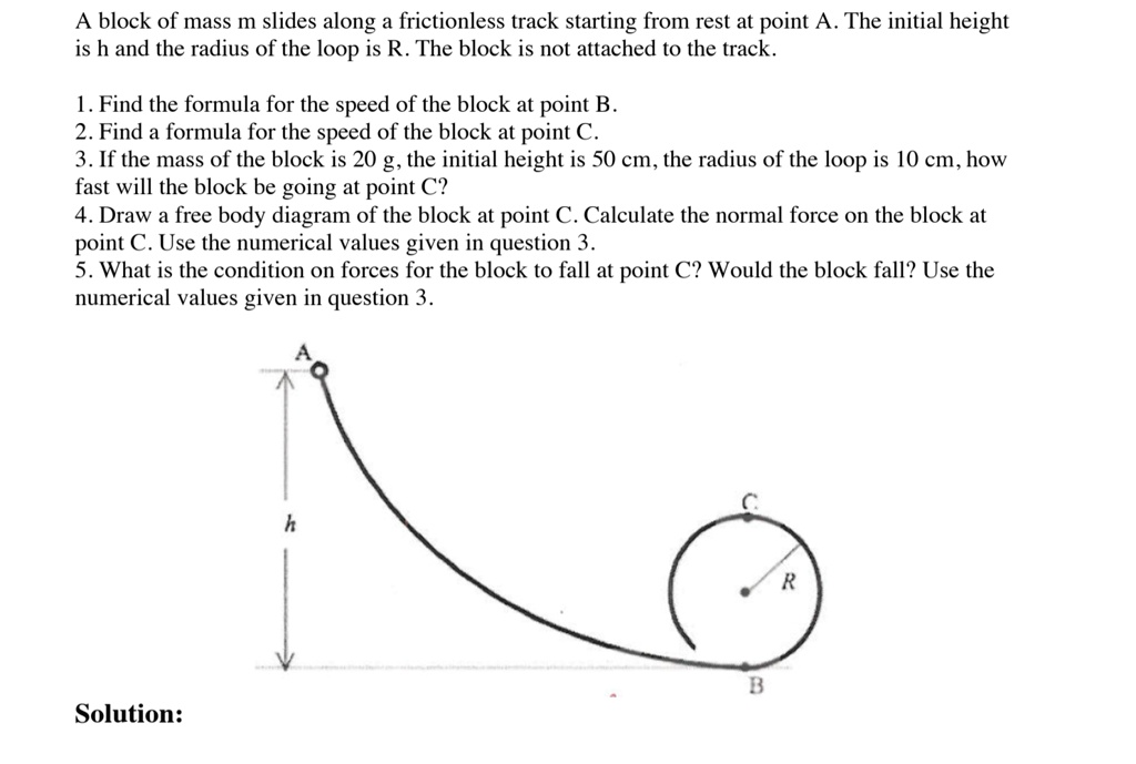 a block of mass m slides along a frictionless track starting from rest at point a the initial ...