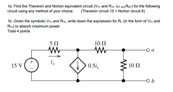 1a find the thevenin and norton equivalent circuit vth and rth int and ...
