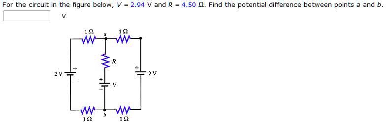 SOLVED: 'For the circuit in the figure below, V = 2.94 V and R = 4.50 Ohm. Find the potential ...