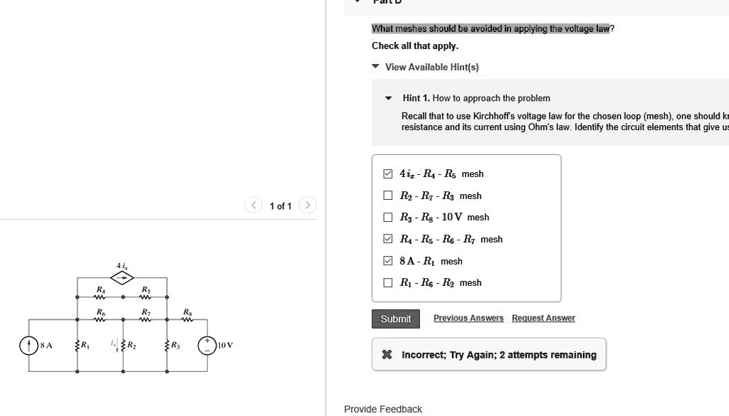 SOLVED: What meshes should be avoided in applying the voltage law? Check all that apply. View ...