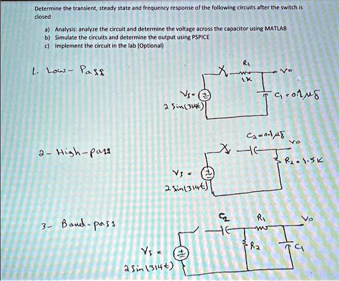 SOLVED: Determine the transient, steady state, and frequency response of the following circuits ...