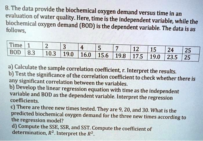 8 the data provide the biochemical oxygen demand evaluation of water ...