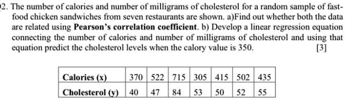 the number of calories and number of milligrams of cholesterol for a ...