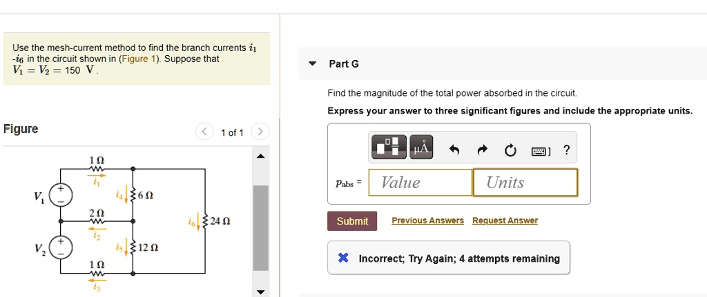 Use the mesh-current method to find the branch currents i1 -i6in the circuit shown in (Figure 1 ...