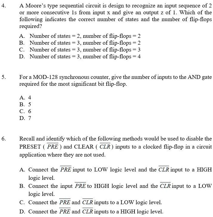 SOLVED: A Moore's type sequential circuit is designed to recognize an input sequence of 2 or ...