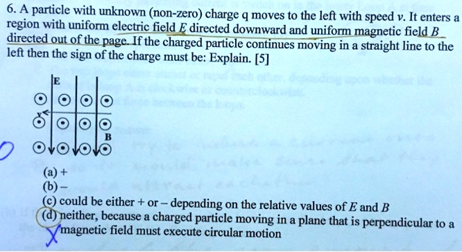 SOLVED: A particle with unknown (non-zero) charge 4 moves to the left with speed v It enters ...