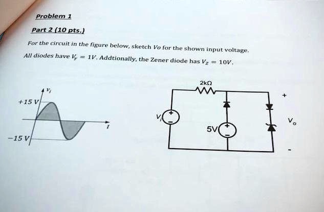 SOLVED: Part 2 (10 pts.): For the circuit in the figure below, sketch Vo for the shown input ...