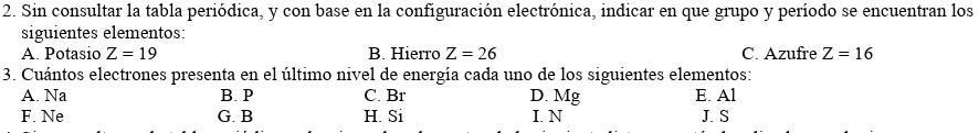 SOLVED: configuracion electrónica en química Sin consultar la tabla ...