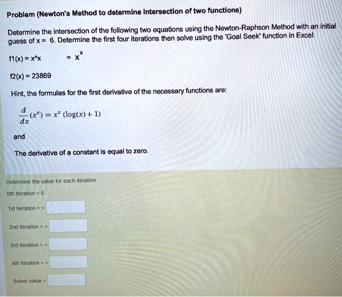 Problem Newtons Method To Determine Intersectlon Of Two Functlons 1165
