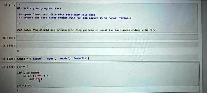 In [25]: Q9. Write your program that: (1) opens "last.txt" file with ...