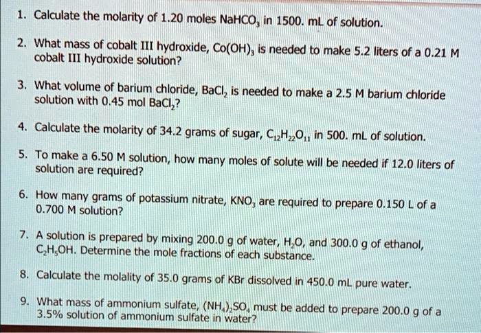 please answer the following questions pictured below with work thankyou calculate the molarity ...