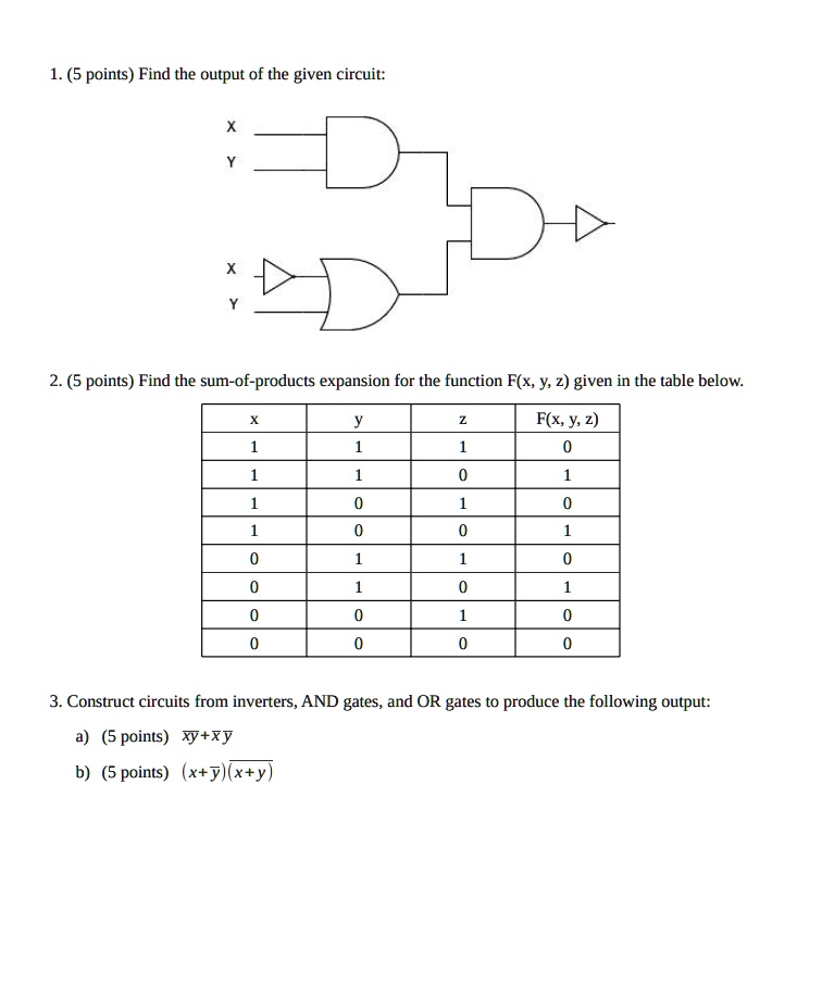 SOLVED: 1. (5 points) Find the output of the given circuit. 2. (5 points) Find the sum-of ...