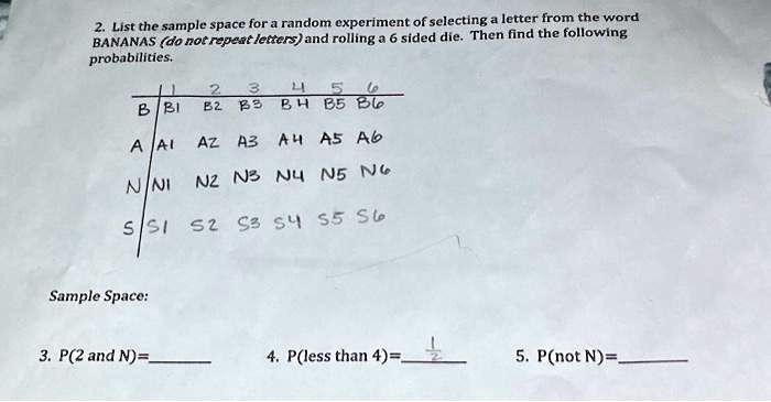 SOLVED: 2. List the sample space for a random experiment of selecting a letter from the word ...
