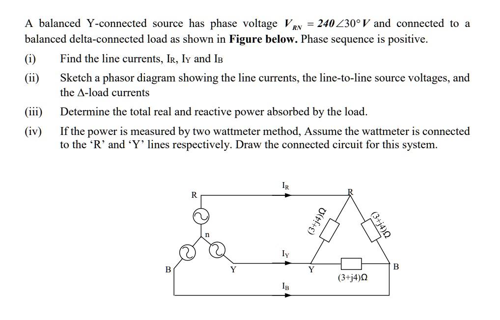 SOLVED: A balanced Y-connected source has a phase voltage of 240V and is connected to a balanced ...